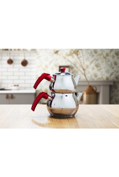 Papatyam Küre Midi Boy Çelik Çaydanlık Takımı Papatyam Küre Midi Boy Çelik Çaydanlık Takımı