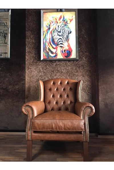 3A Mobilya Eskitilmiş Maya Kahve Kulaklı Berjer