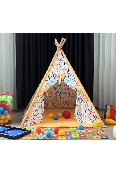 Bebekister Ahşap Kızıldereli Minderli Çocuk Oyun ve Uyku Çadırı