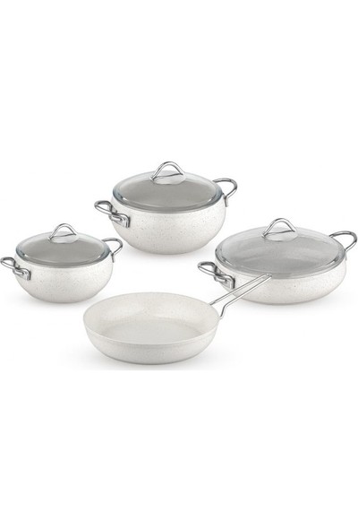 Taç Luna 7 Parça Döküm Granit Tencere Seti Beyaz