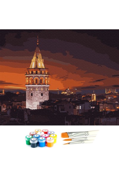 Carpuz Sayılarla Boyama Tablo Seti Gece Galata Kasnaklı 40 x 50 cm
