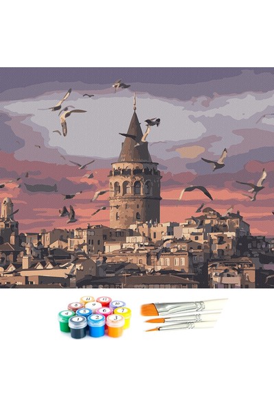 Carpuz Sayılarla Boyama Tablo Seti Gün Batımı Galata Kasnaklı 40 x 50 cm
