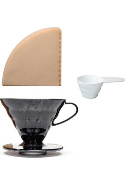 Hario V60 02 Siyah Plastik Dripper ve Kağıt Seti Hario V60 02 Siyah Plastik Dripper ve Kağıt Seti