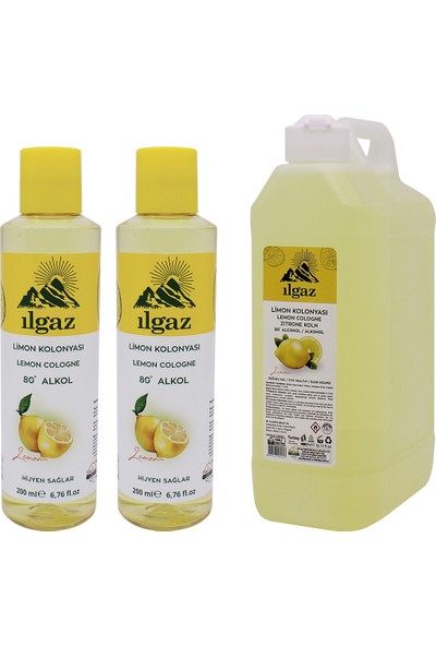 Ilgaz Klasik Limon Kolonyası 2 x 200 ml + 1000 ml Bidon Limon Kolonyası Doldurulabilir Huni Kapak