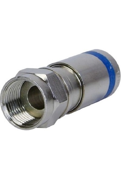 OEM Rg6 Sıkmalı F Konnektör Mavi Çizgili 10 Adet