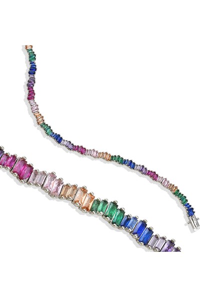 Byeler Renkli Baget Taşlı Su Yolu 925 Ayar Gümüş Bileklik