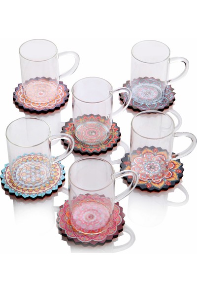 Queen's Kitchen 6 Adet Ateşe Dayanıklı Cam Kupa ve 6 Adet Çini Bardak altlığı Queen's Kitchen 6 Adet Ateşe Dayanıklı Cam Kupa ve 6 Adet Çini Bardak altlığı