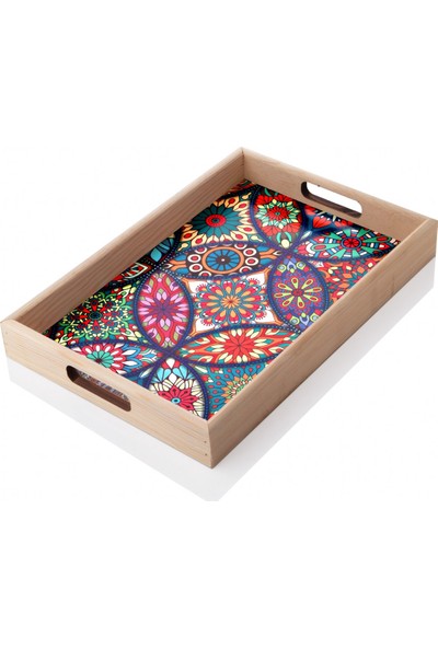 Queen's Kitchen Ahşap Üzerine Çini Desen İşlemeli Lüx Tepsi