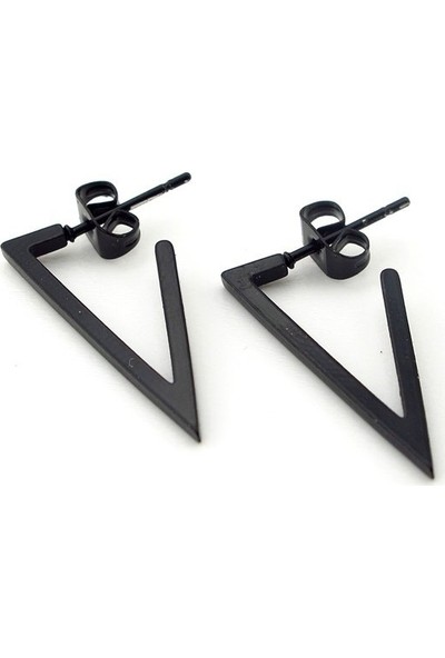 Solfera Üçgen Şekilli Siyah Çelik Unisex Küpe E785