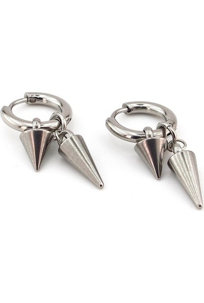 Solfera Sallantılı Sivri Uç Punk Tasarım Çelik Küpe E813