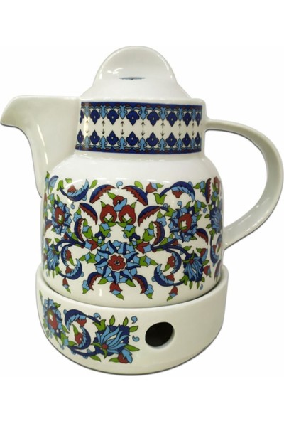 Sudem Nihaleli Porselen Demlik Isıtıcılı Porselen Çaydanlık Topkapı Desenli Demlik