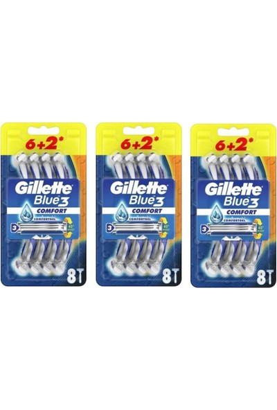 Gillette Blue3 Comfort Kullan-At Tıraş Bıçağı 8'li x 3 Gillette Blue3 Comfort Kullan-At Tıraş Bıçağı 8'li x 3