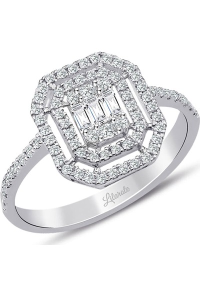 Lilarote 0.40 Ct Çift Sıra Baget Kare Tektaş Yüzük