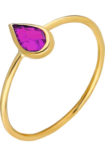 Glorria Altın Mor Taşlı Damla Yüzük