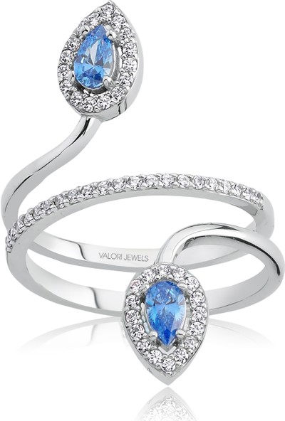 Valori Jewels 0.40 Karat Swarovski Zirkon Mavi Damla Taşlı, Gümüş Yüzük