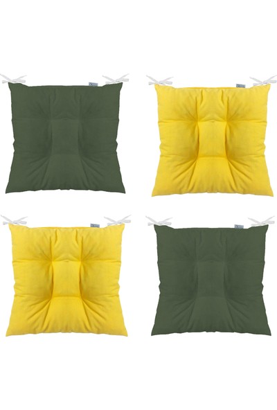 Tezkotekstil 4'lü Kombin Pofidik Kare Sandalye Minderi 40 x 40 cm Sarı-Haki Tezkotekstil 4'lü Kombin Pofidik Kare Sandalye Minderi 40 x 40 cm Sarı-Haki