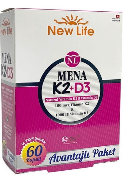 New Life Mena K2 + D3 60 Kapsül New Life Mena K2 + D3 60 Kapsül