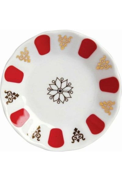 Porland Porselen Kırmızı Beyaz Çay Tabağı 6'lı