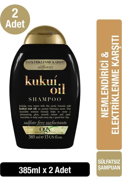 Ogx Elektriklenme Karşıtı Kukui Oil Sülfatsız Şampuan 385 Mlx2