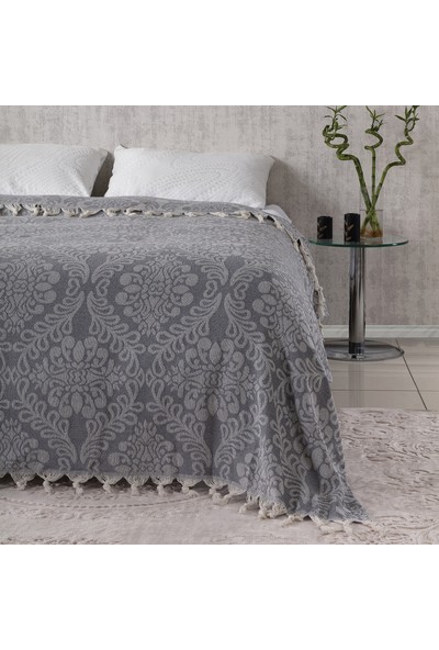 Vagonik Damask Desenli Çift Kişilik Yatak Örtüsü Jakarlı %100 Pamuk 200X230 cm