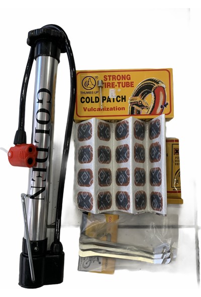 Golden Bisiklet Pompa Aleminyum Kısa+Yama+Demir Levye+Top Şişirme Iğnesi Golden Bisiklet Pompa Aleminyum Kısa+Yama+Demir Levye+Top Şişirme Iğnesi