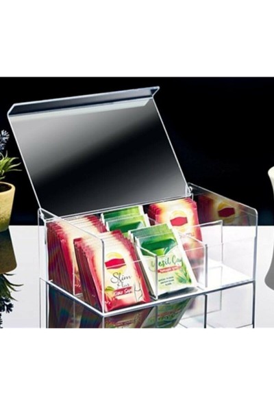 Rood Wit Çay Kutusu 6 Bölmeli Kapaklı Poşet Bitki Çayı Saklama Kabı