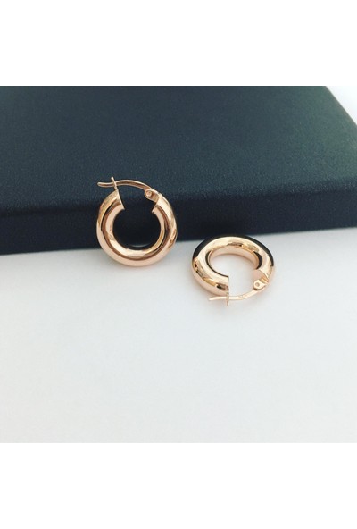 TMT Gümüş Rose Bombeli Halka Küpe TMT Gümüş Rose Bombeli Halka Küpe