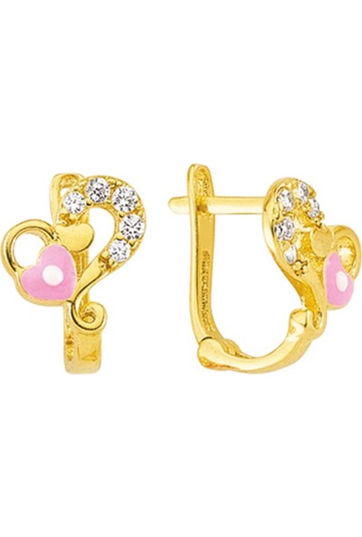 Siena 14 Ayar Altın, Pembe Mineli Çocuk Küpesi.