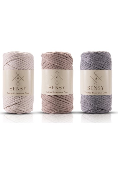 Sensy Taranan Makrome Hobi İpi 3'lü Set Ekru - Sütlü Kahve - Orta Gri Sensy Taranan Makrome Hobi İpi 3'lü Set Ekru - Sütlü Kahve - Orta Gri