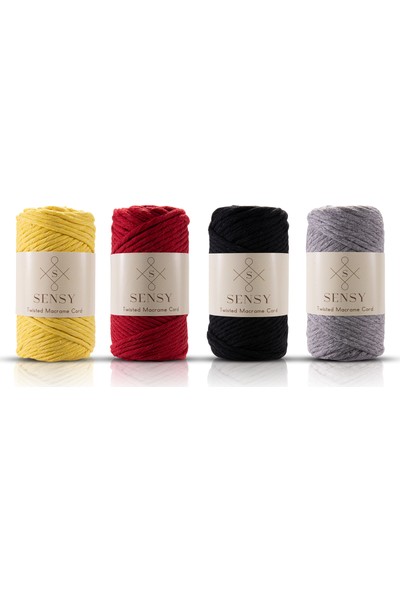 Sensy Taranan Makrome Hobi İpi 4'lü Set Açık Sarı - Kırmızı - Siyah - Orta Gri Sensy Taranan Makrome Hobi İpi 4'lü Set Açık Sarı - Kırmızı - Siyah - Orta Gri