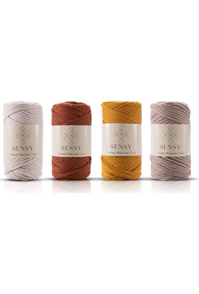 Sensy Taranan Makrome Hobi İpi 4'lü Set Ekru - Kiremit - Hardal - Sütlü Kahve