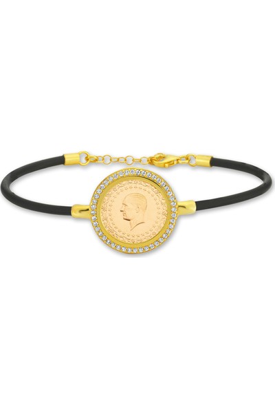 Altında Fırsat Çeyrek Altın Taşlı Kauçuk Bileklik