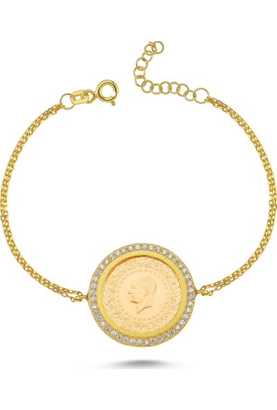 Çeyrek Altın Taşlı Zincir Bileklik