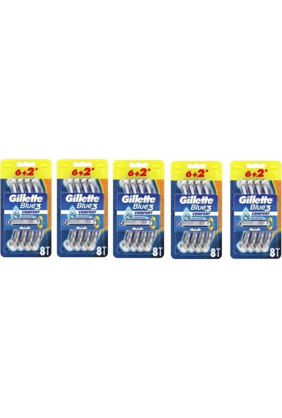 Gillette Blue3 Comfort Kullan-At Tıraş Bıçağı 8'Lİ x 5 Gillette Blue3 Comfort Kullan-At Tıraş Bıçağı 8'Lİ x 5