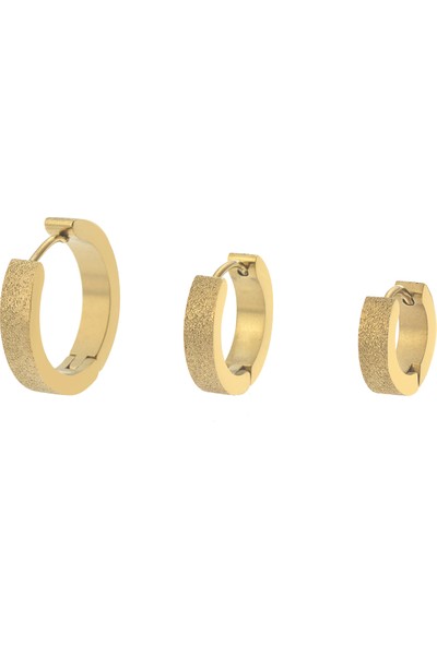 Modamugo Çelik Üçlü Küpe Kumlama Desen Halka - Gold Modamugo Çelik Üçlü Küpe Kumlama Desen Halka - Gold