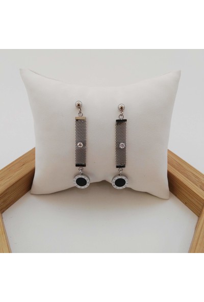 Modamugo Çelik Zirkon Taşlı Hasır Küpe - Rodyum Modamugo Çelik Zirkon Taşlı Hasır Küpe - Rodyum