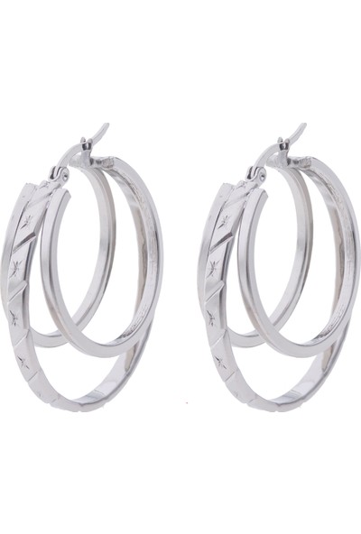 Modamugo Çelik Üç Halkalı Küpe - Rodyum Modamugo Çelik Üç Halkalı Küpe - Rodyum