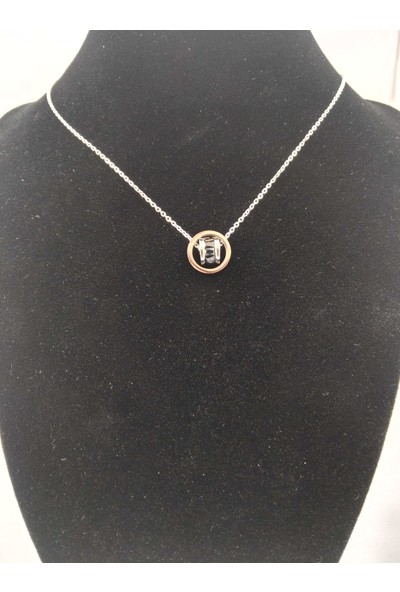 Modamugo Çelik Kolye Taşlı Halka Rodyum