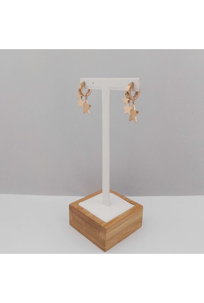 Modamugo Çelik Halka Üç Yıldızlı Küpe - Rose Modamugo Çelik Halka Üç Yıldızlı Küpe - Rose