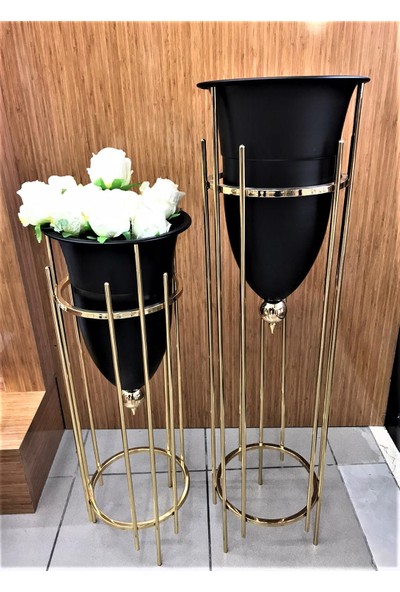 Kirat Home Design Şık 2'li Gold Metal Ayaklı Siyah Sukulent Vazo Kirat Home Design Şık 2'li Gold Metal Ayaklı Siyah Sukulent Vazo