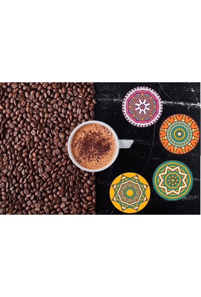 DGN Reklam Mandala Desen 4'lü Daire Bardak Altlığı DGN Reklam Mandala Desen 4'lü Daire Bardak Altlığı
