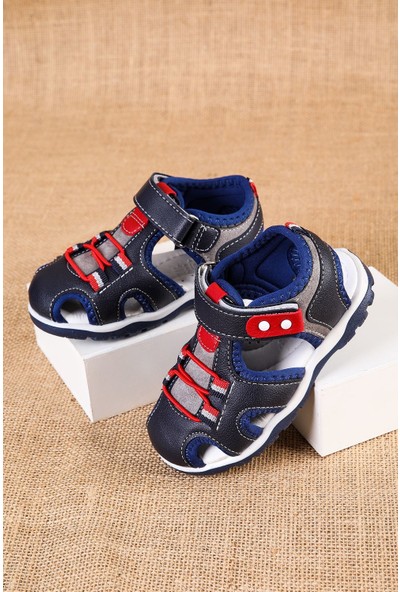 Epaavm Burnu Kapalı Lacivert Gri Garnili Çocuk Sandalet