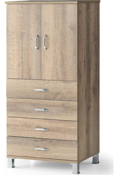 Sivasgözde Ekonomik Dolaplı Şifonyer 4 Çekmeceli Raflı Elbise Dolabı 61X44X128CM