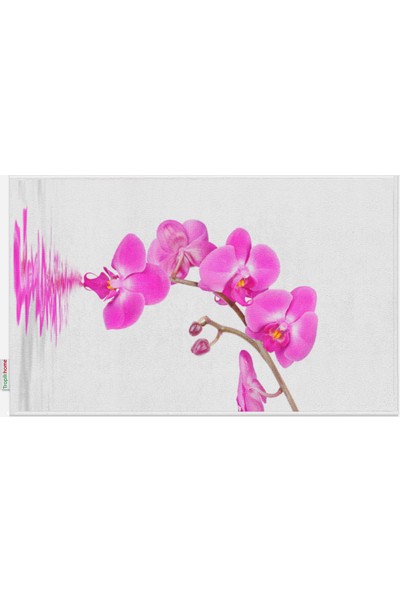 Tropik Home Orkide Desenli Dijital Baskılı Püsküllü Polyester Kaymaz Tabanlı Banyo Paspası