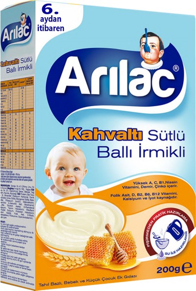 Arılac Kahvaltı Sütlü Ballı Irmikli Bebek ve Küçük Çocuk Ek Gıdası 200 gr