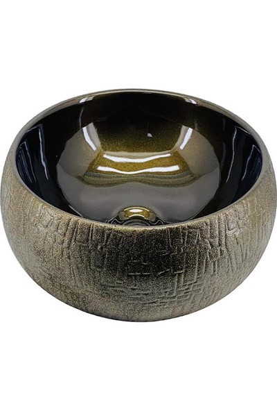 Şengüler Kahverengi Taş Görünümlü Yuvarlak Çanak Lavabo