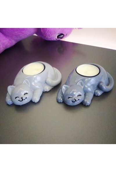 Emay Dijital Taş Kedi Mumluk-Yumurtalık 2 Li Gri
