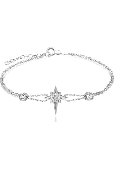 Swarovski Taşlı 925 Ayar Gümüş Kutup Yıldızı Temalı Kadın Bileklik