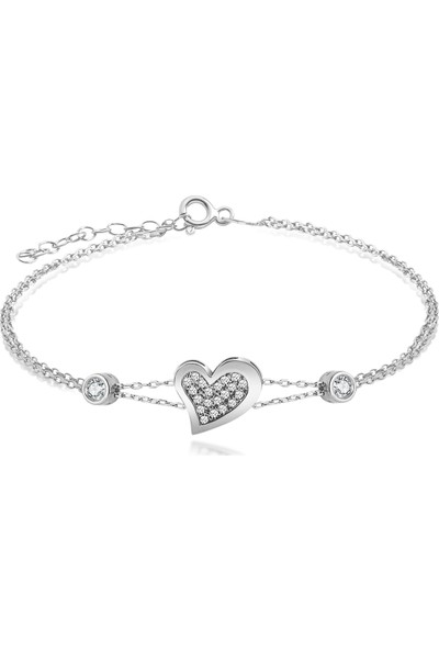 Swarovski Taşlı 925 Ayar Gümüş Kalp Temalı Kadın Bileklik Swarovski Taşlı 925 Ayar Gümüş Kalp Temalı Kadın Bileklik