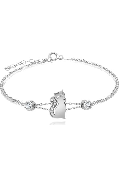Swarovski Taşlı 925 Ayar Gümüş Kedi Temalı Kadın Bileklik Swarovski Taşlı 925 Ayar Gümüş Kedi Temalı Kadın Bileklik